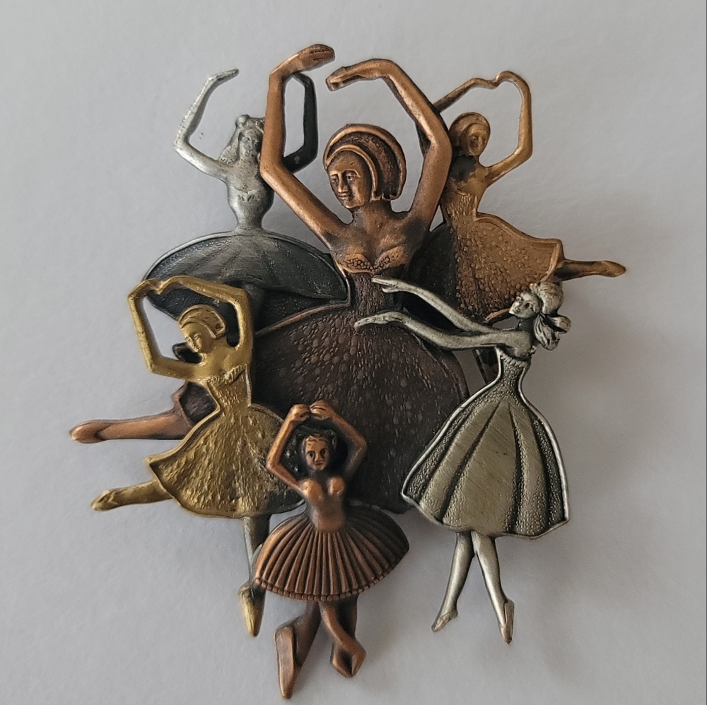 Vintage K & T Ballet Dancers Mixed Metals Large Brooc… - Gem